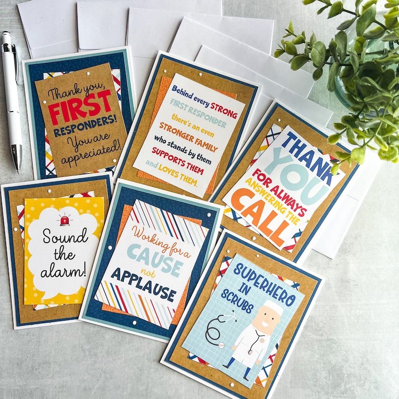 SIX Handmade First Responder Cards. Firefighters, Police, Ambulance ...