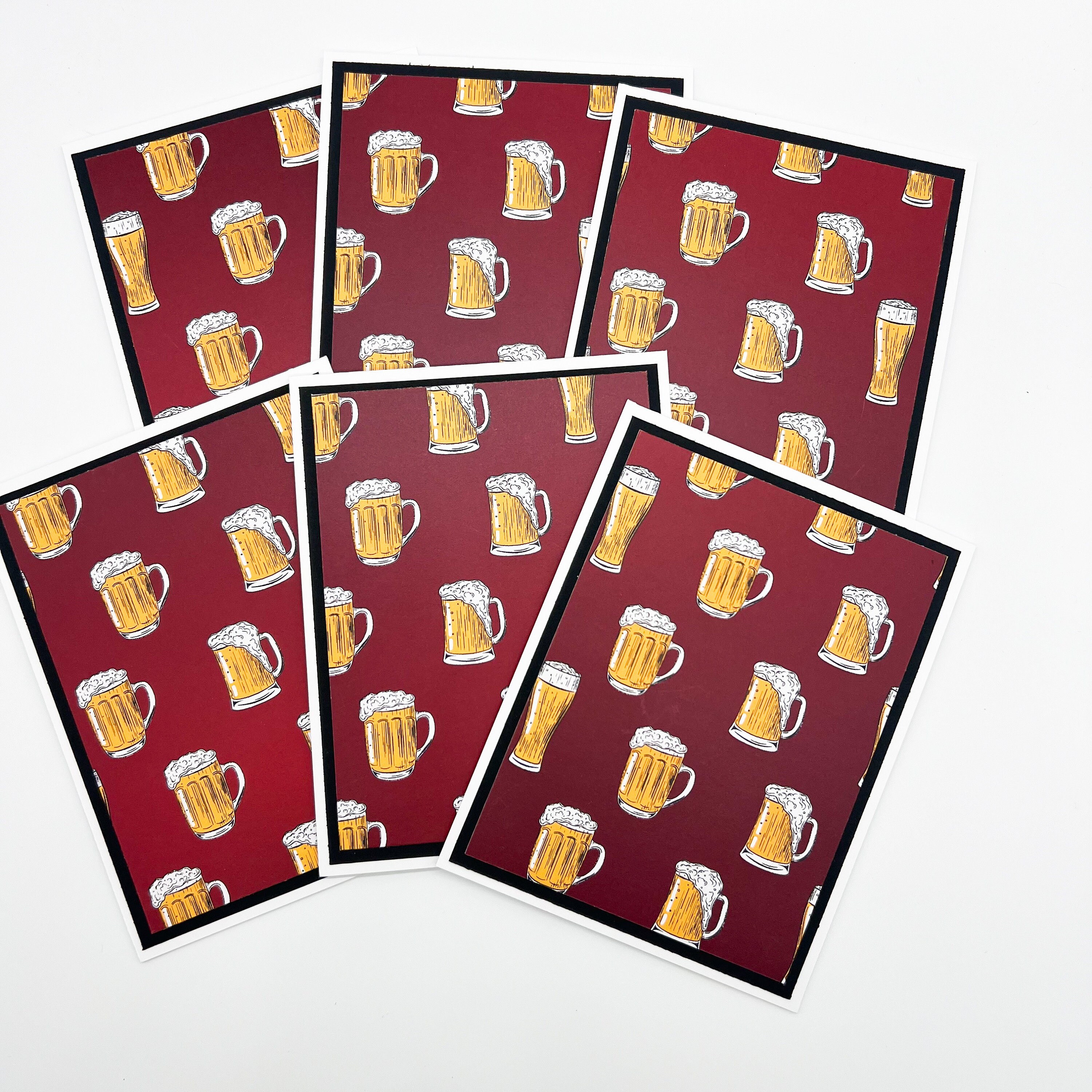 Set of 6 Handmade Beer Cards Card Set With Envelopes. Fun, Vibrant Bee ...