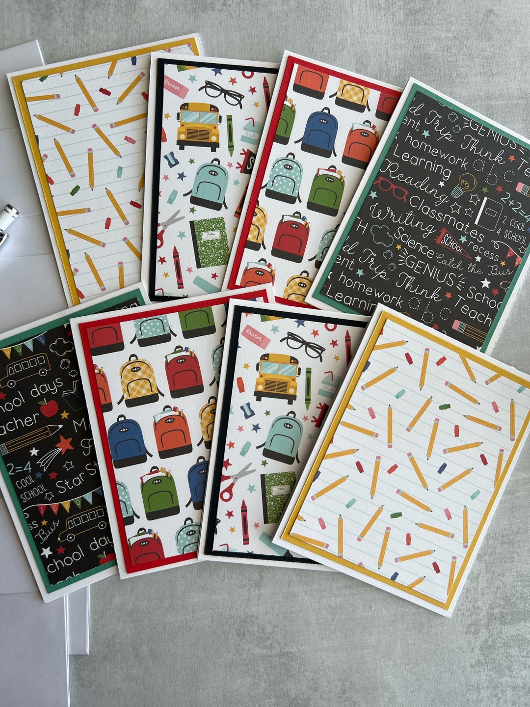 Set of 8 Fun School Cards! **teacher Appreciation Cards, Bus Driver ...