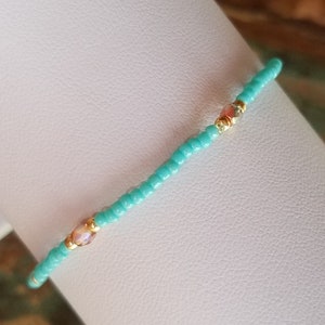 Turquoise Seed Bead Bracelet, Beaded Bracelet, Stretch Bracelet, Beaded ...