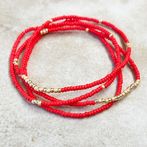 Red Beaded Bracelet - Etsy