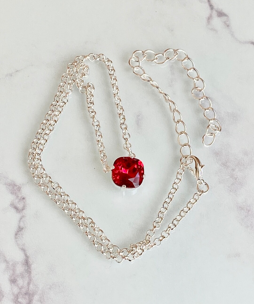 Ruby Swarovski Crystal Necklace, Solitaire, Cushion Square Cut ...