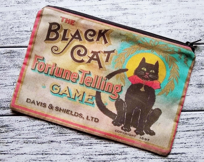 Black Cat Fortune Zipper Pouch Cosmetic Makeup Bag Halloween Handmade ...