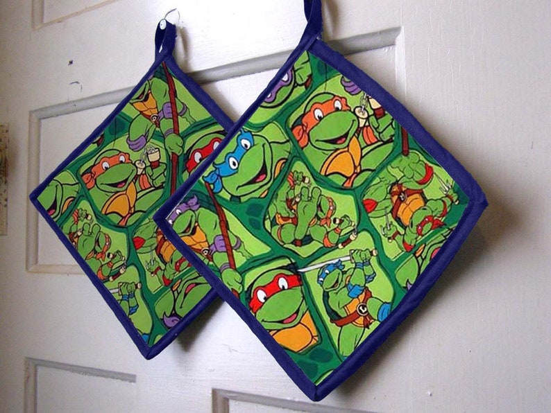 Ninja Turtle Pot Holder Cook Baker Gift TMNT Blue Trim Handmade to ...