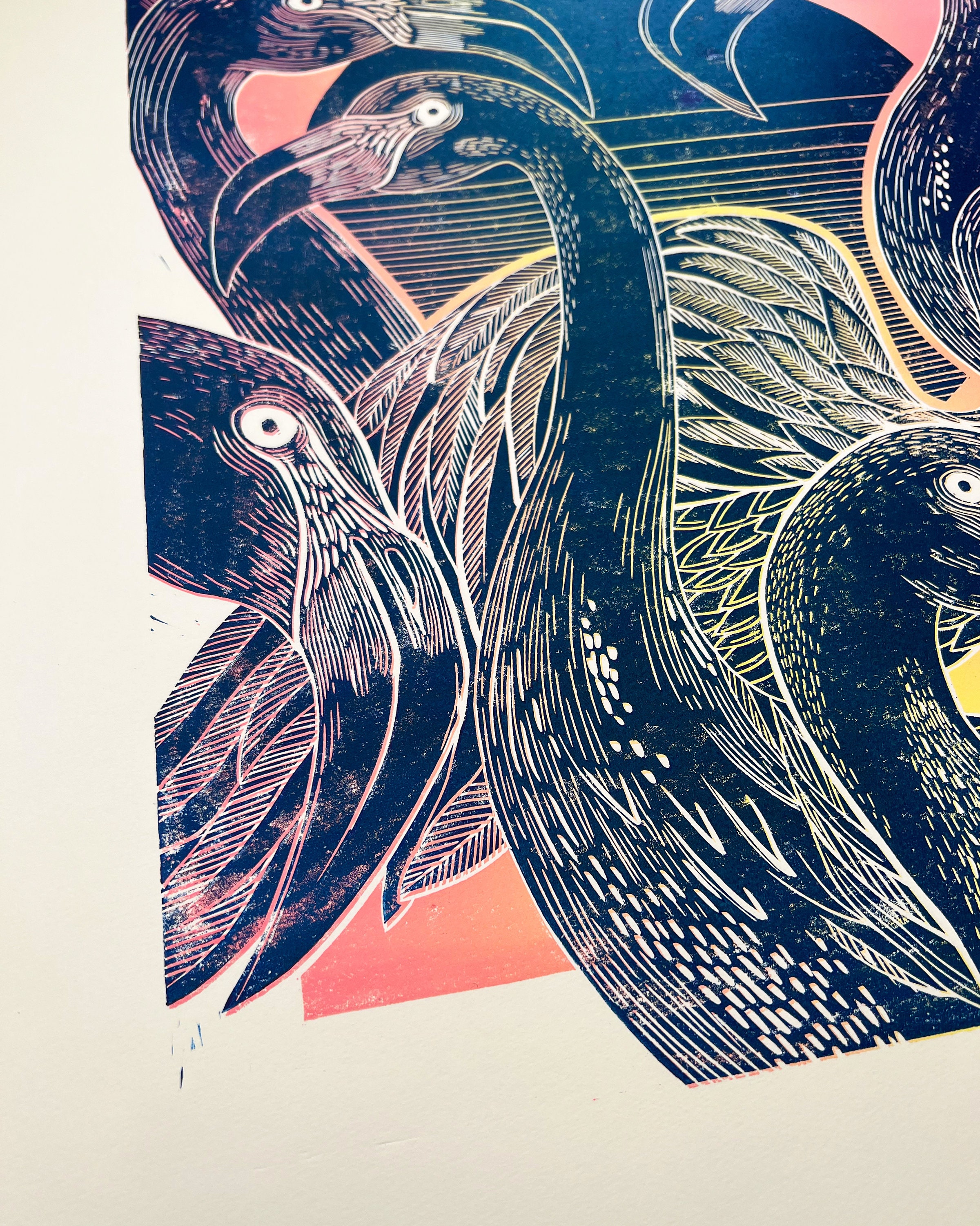 Hand-printed Flamingo Linocut Lino Print Tropical Nature Inspired ...