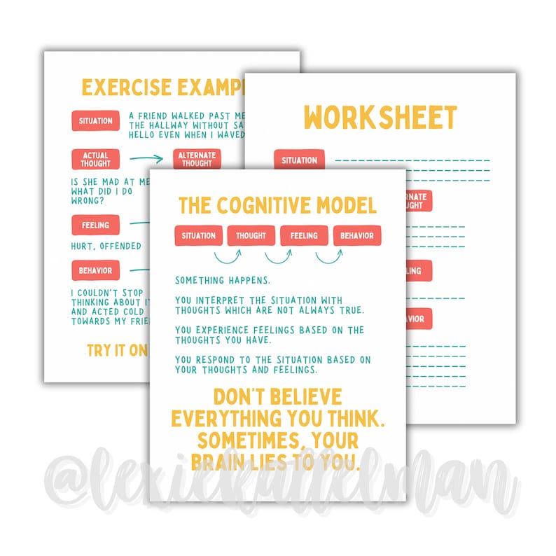 Cognitive Distortions, Cognitive Model Worksheets, Challenge Negative ...