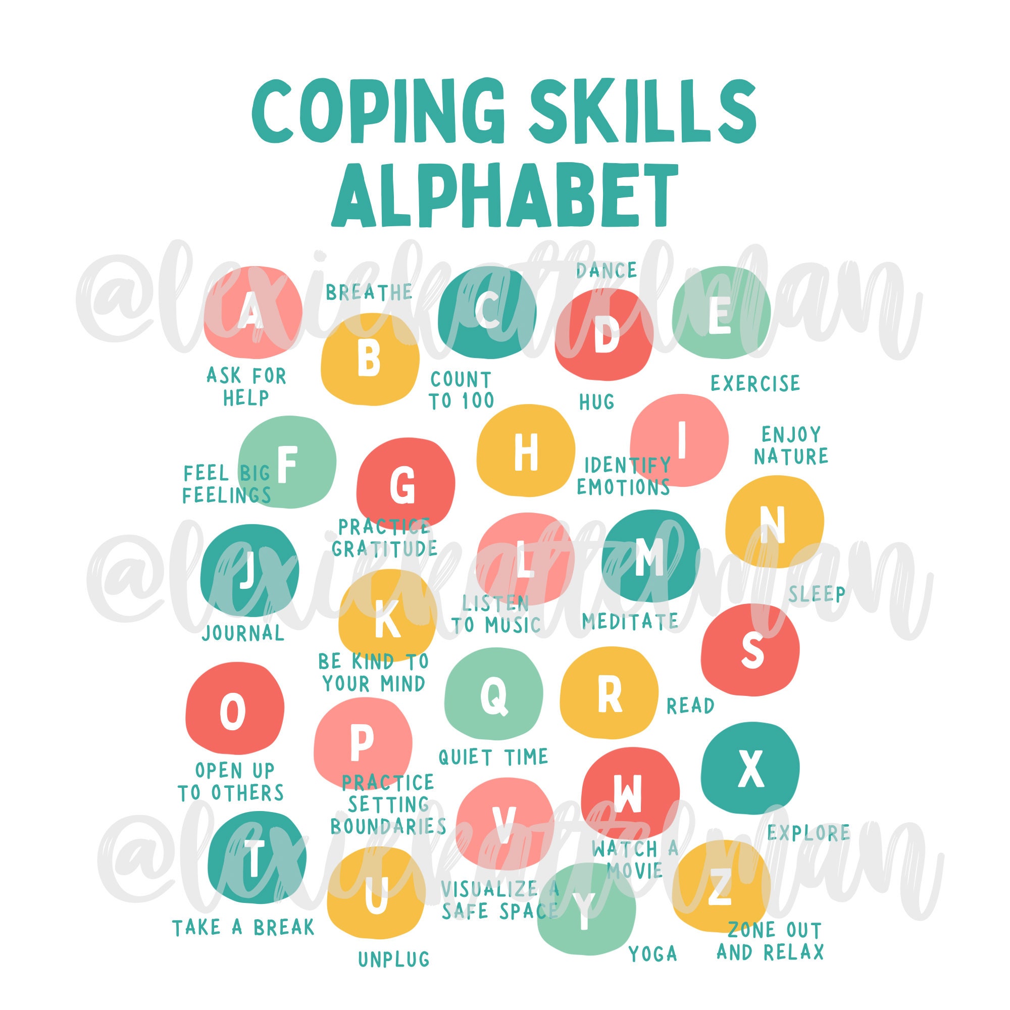 Coping Skills Alphabet, Counseling Poster, Coping Skills, Digital ...