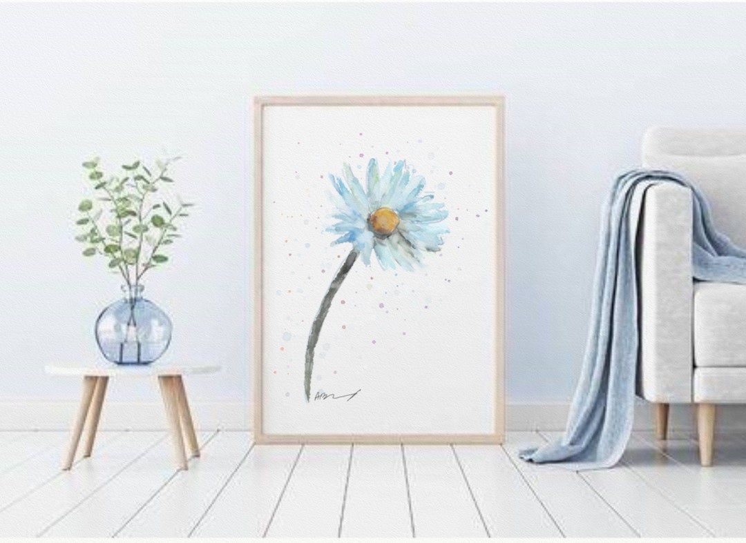 Watercolour Pretty Blue Daisy, Print, Watercolour Print, Floral Print ...