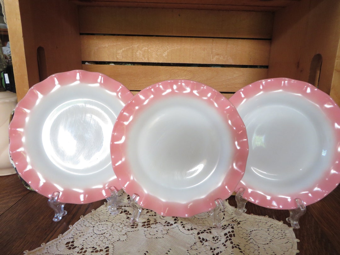 Vintage MCM Hazel Atlas Glass Pink Crinoline Ruffled Edge Dessert BB ...