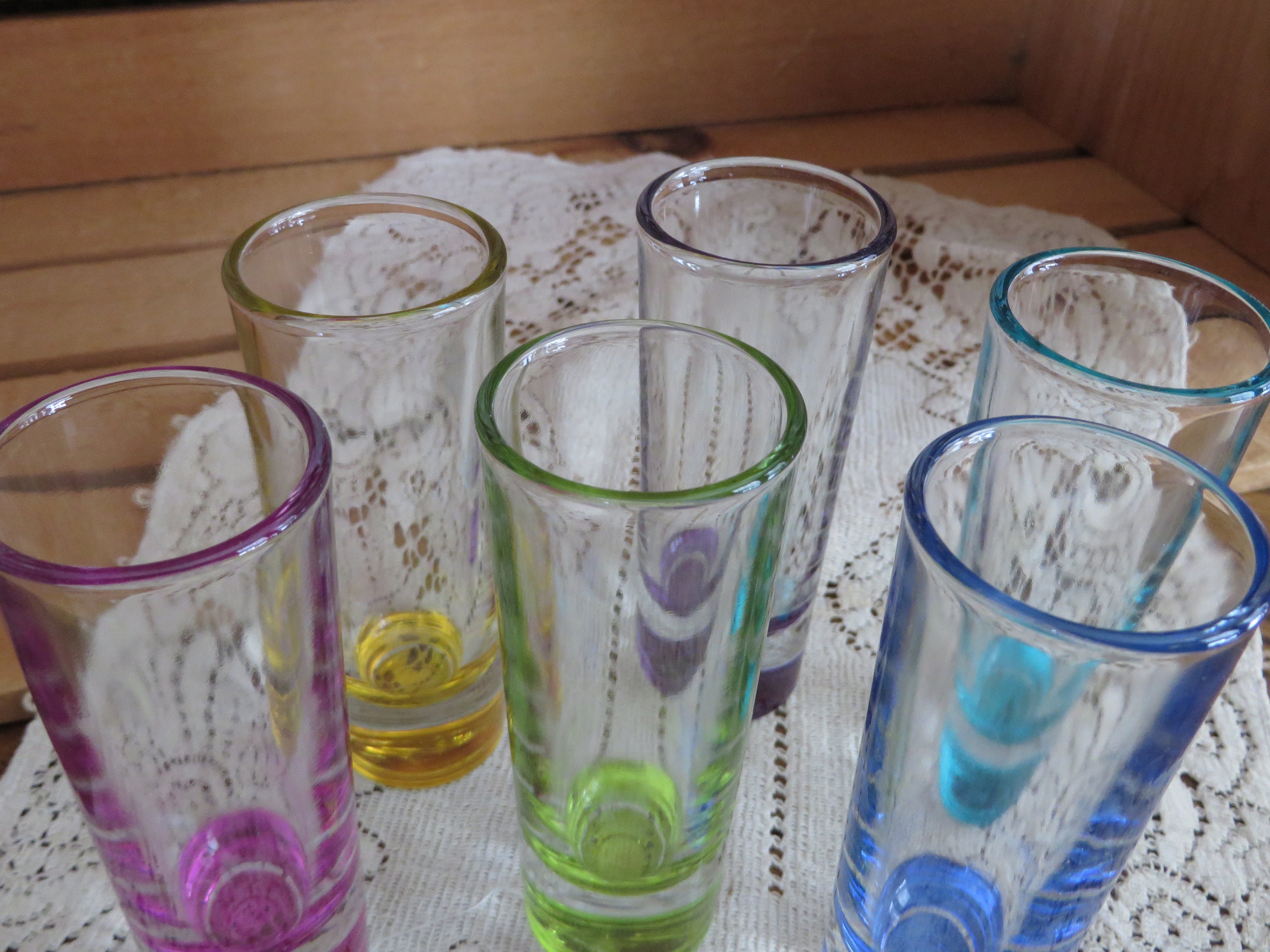 Libbey Crisa 2 Oz Shooter Glasses/set of 6 in Jewel Tone Rainbow Colors ...