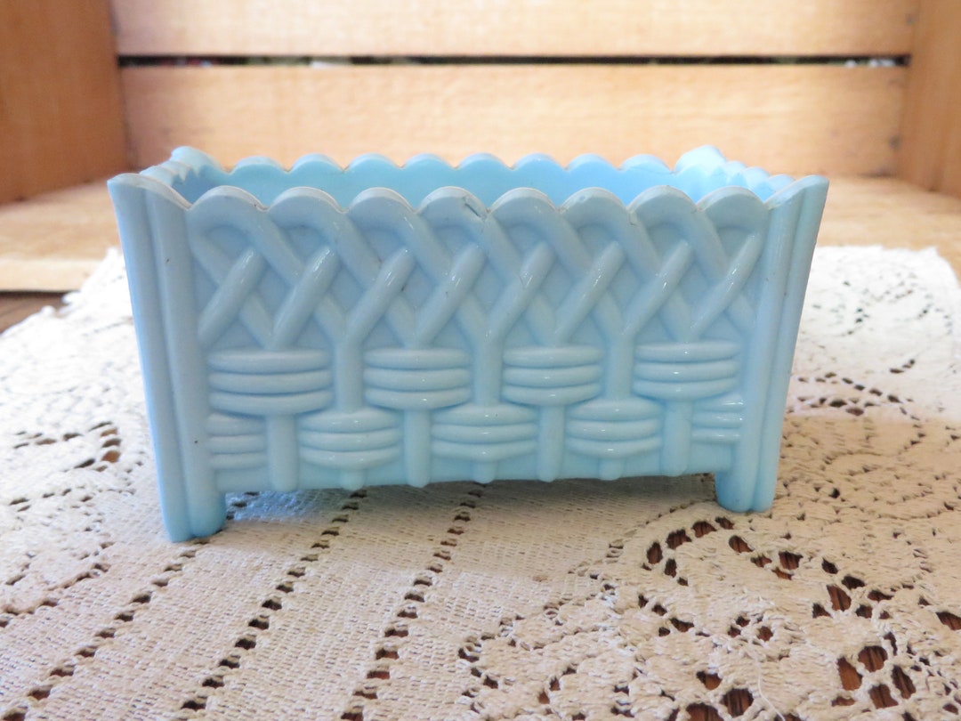 Antique JG Sowerby Glass /victorian Blue Milk Glass/basket Weave Holder ...