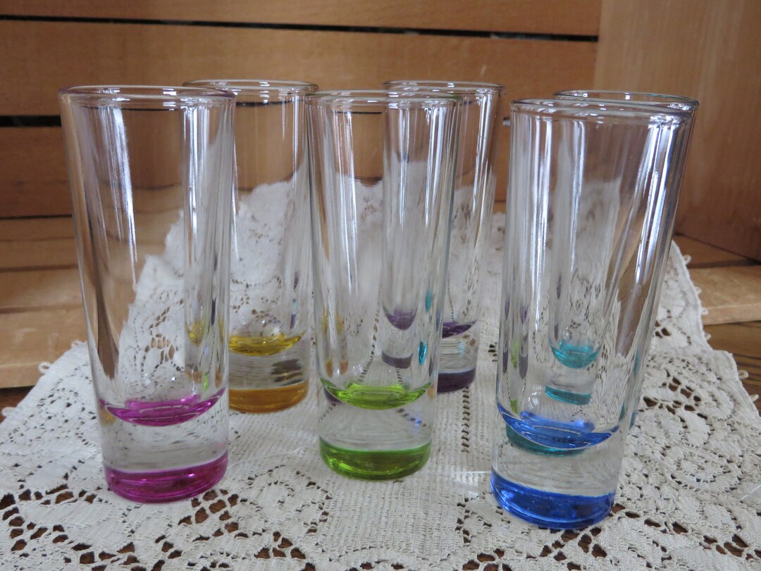 Libbey Crisa 2 Oz Shooter Glasses/set of 6 in Jewel Tone Rainbow Colors ...