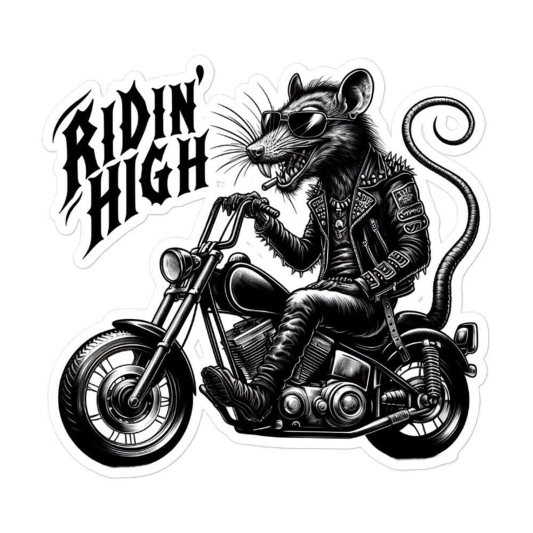 Artistic Biker Rat Sticker Unique Rat Sticker Edgy Biker Fashion ...
