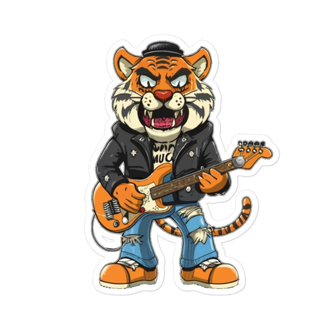Unique Tiger Playing Electric Guitar Sticker Rockstar Tiger Sticker ...