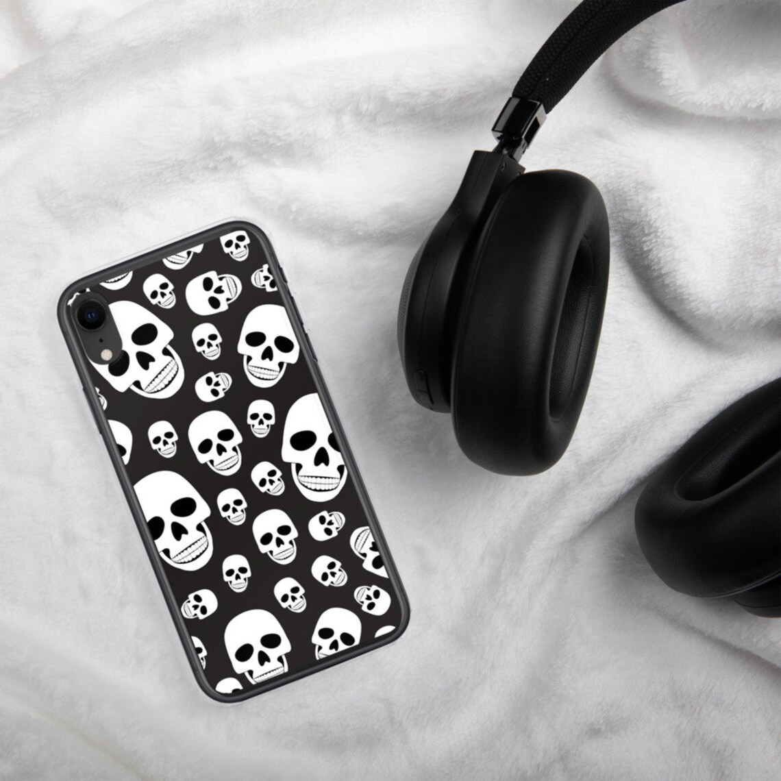 Iphone Case Black With Skulls Solid Backflexible - Etsy