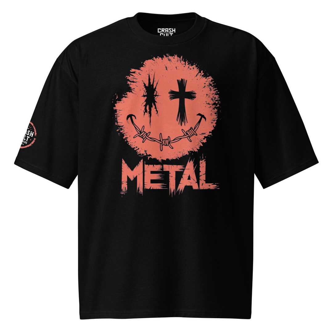 Metal Smiley Face Oversized T-shirt Rock Music Oversized Tee Heavy ...