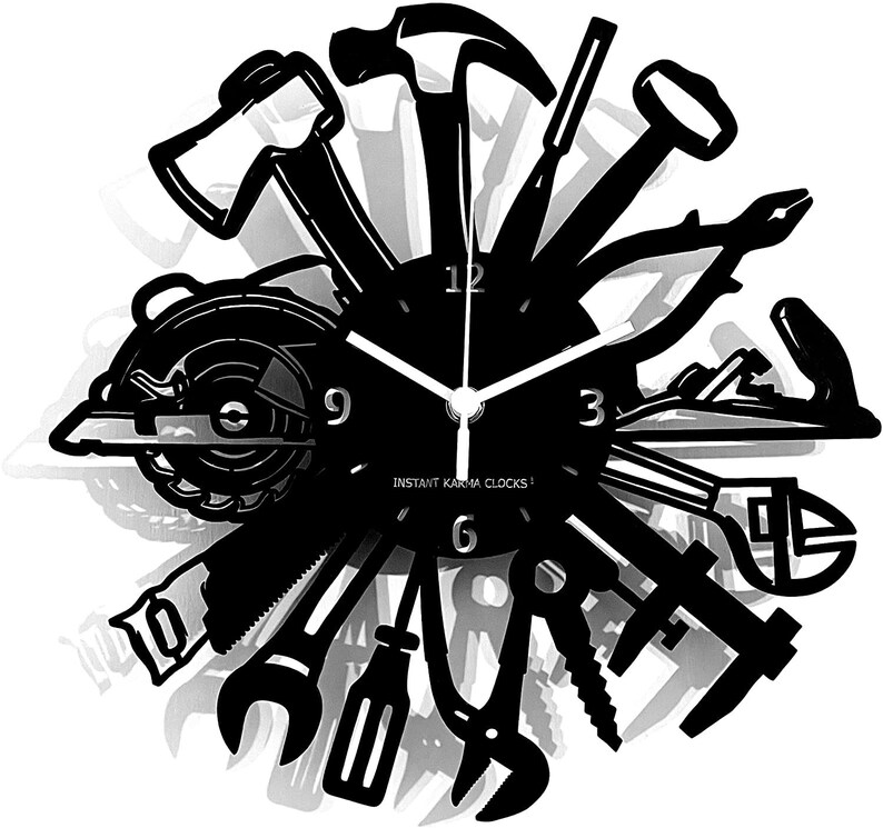 Wall Clock Tools Carpenter Artist Mason Plumber Mechanic Garage Tools ...