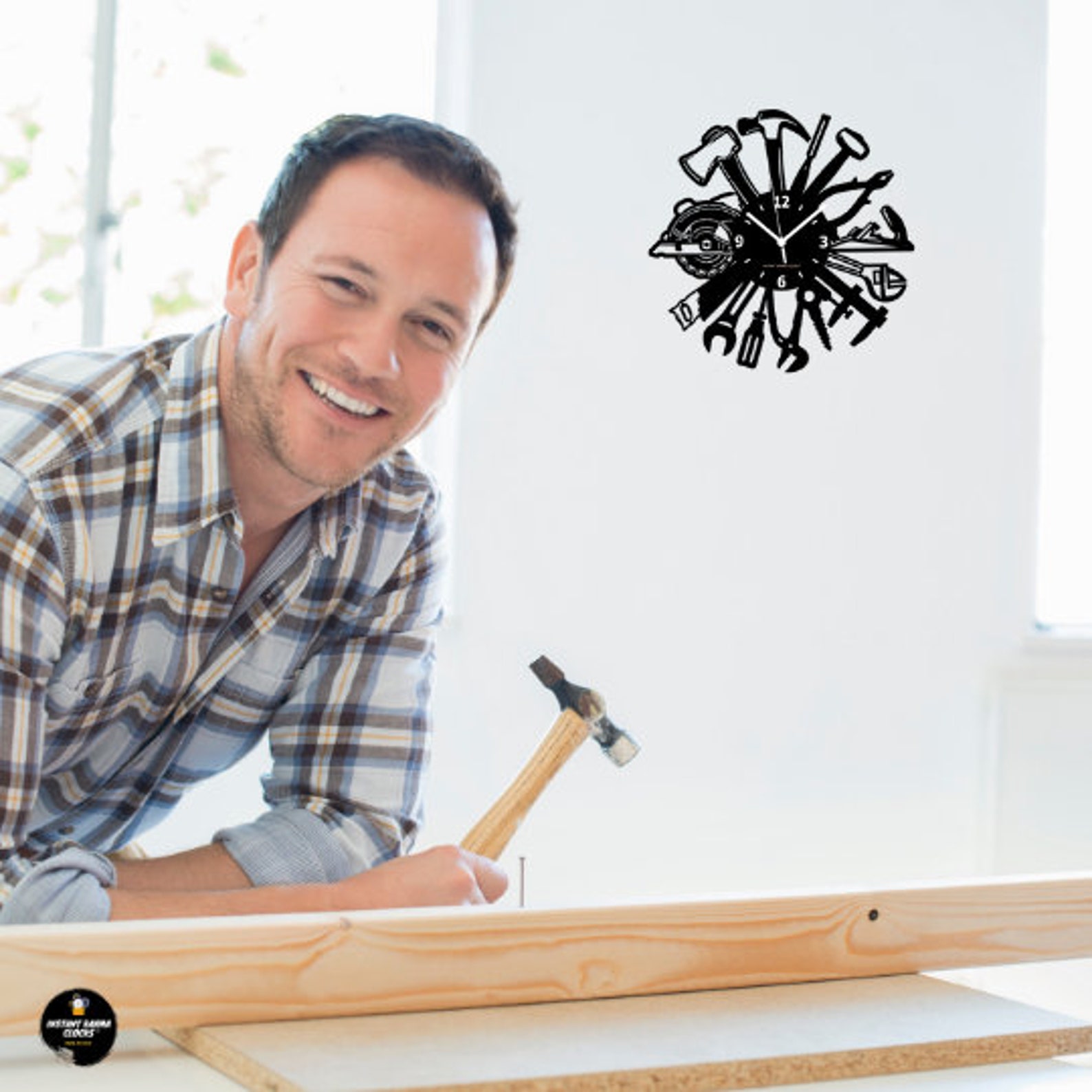 Wall Clock Tools Carpenter Artist Mason Plumber Mechanic Garage Tools ...