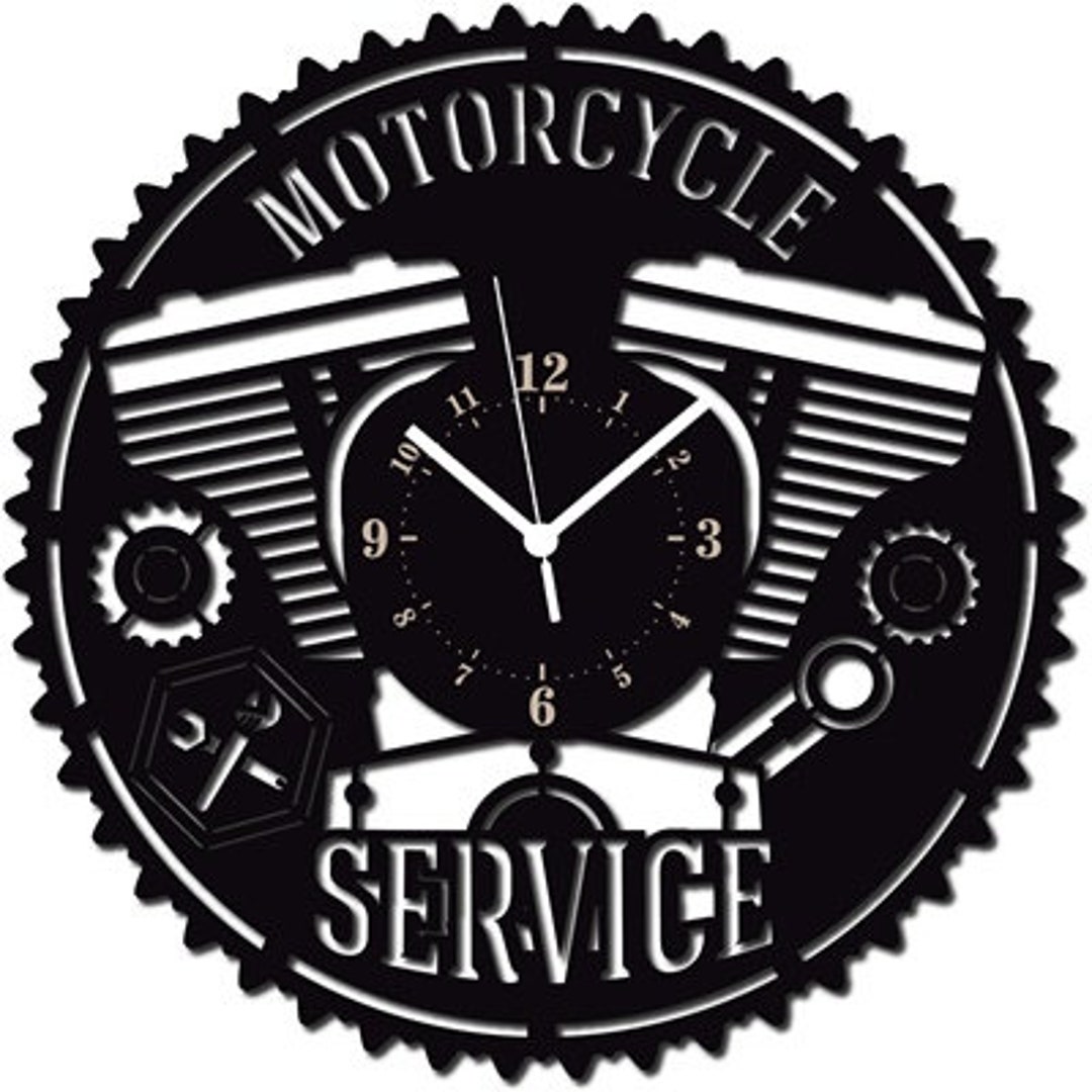 MOTORCYCLE SERVICE Mechanical Wooden Wall Clock Motors Motocross Enduro ...