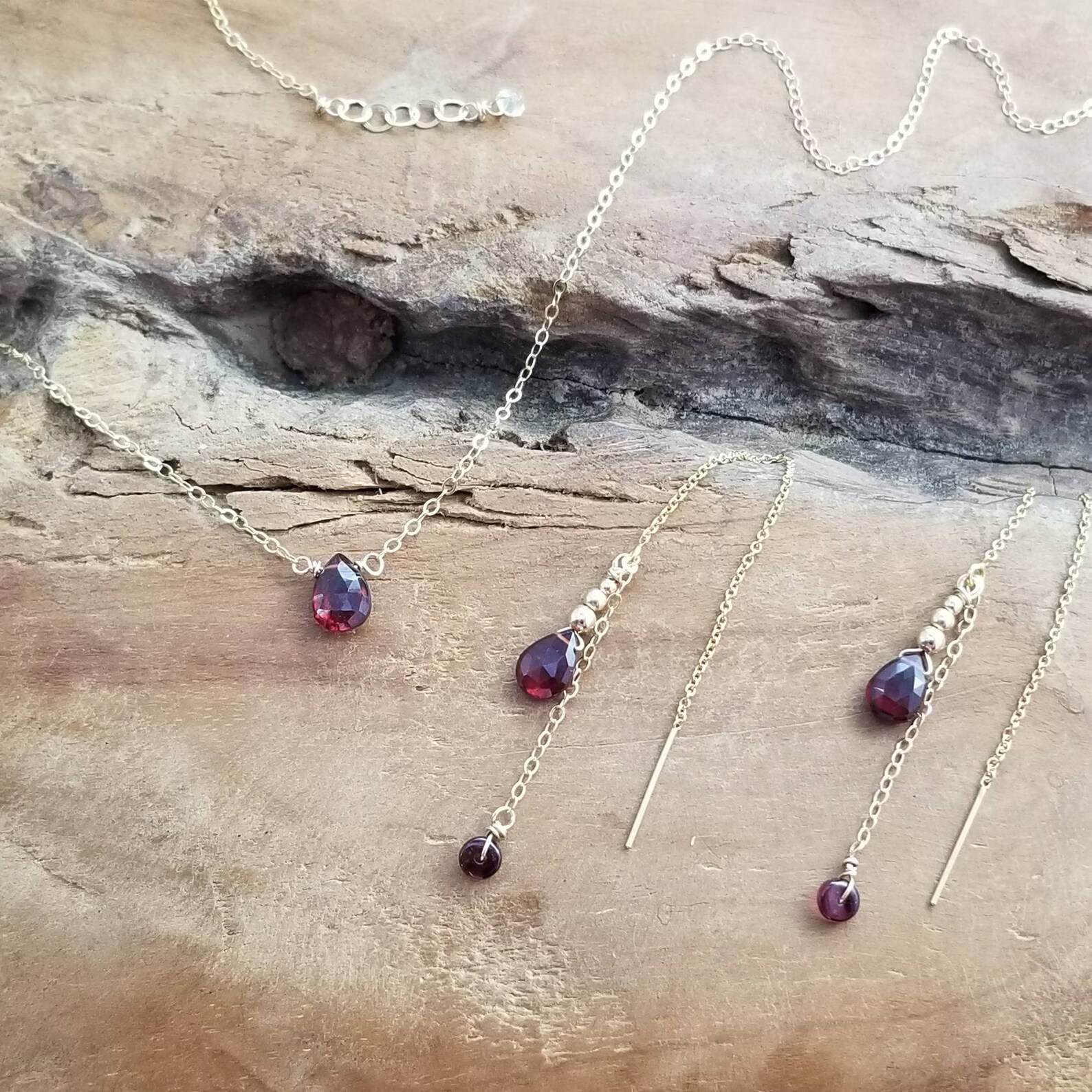 Real Garnet Long Earrings, Garnet Jewelry Set, Garnet Necklace, Garnet ...