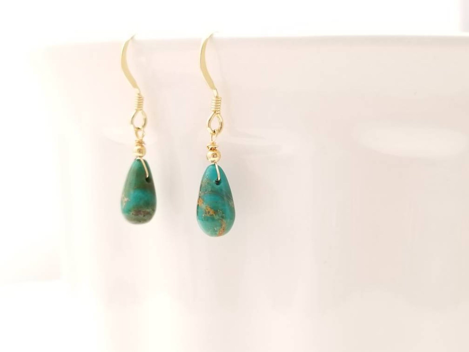 Real Turquoise Dangle Earrings, Turquoise Drop Earrings, Simple Drop ...