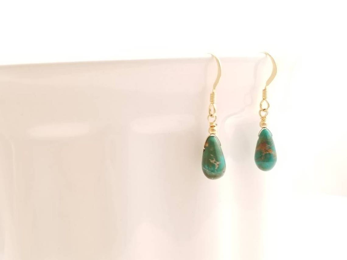 Real Turquoise Dangle Earrings, Turquoise Drop Earrings, Simple Drop ...