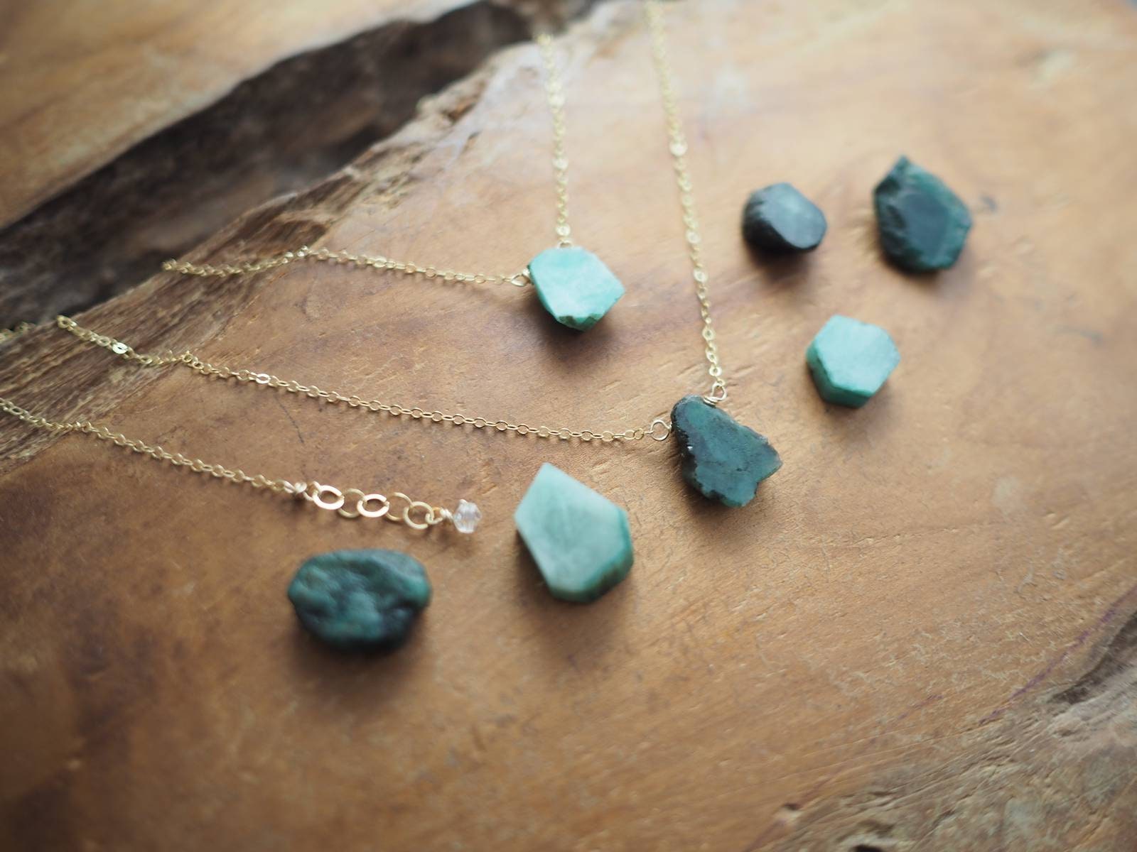 Emerald Slice Necklace, Raw Emerald Necklace, Rough Emerald Necklace ...
