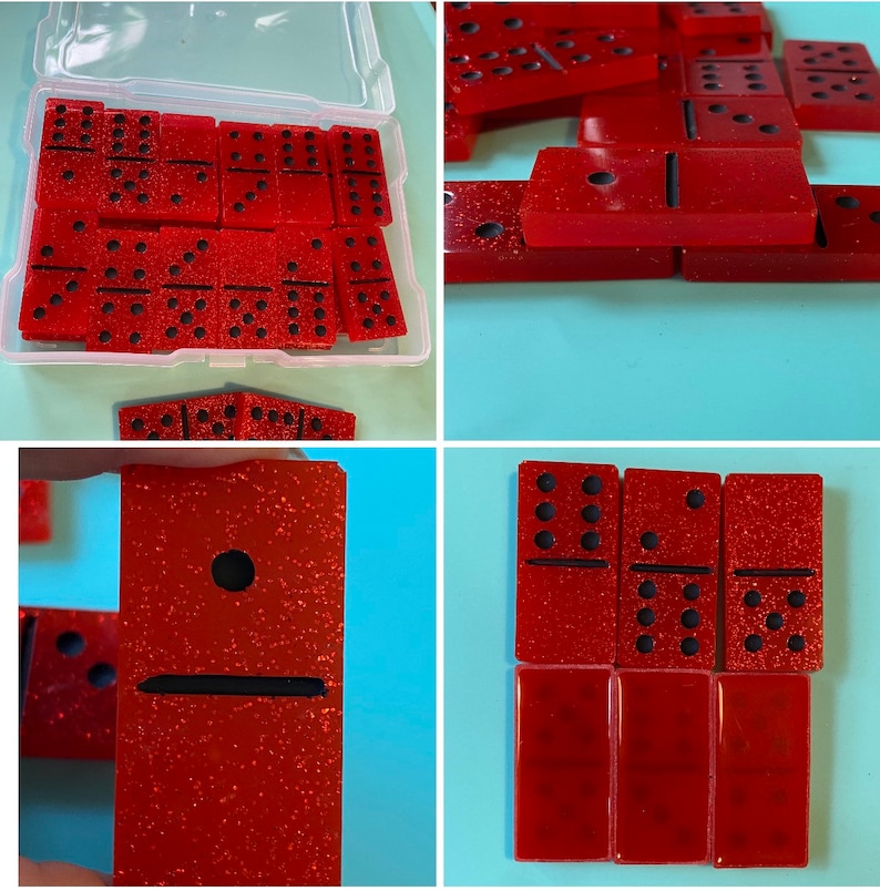 Red Dominos With Case. Resin Dominos, Glitter Tile Game, Handmade ...