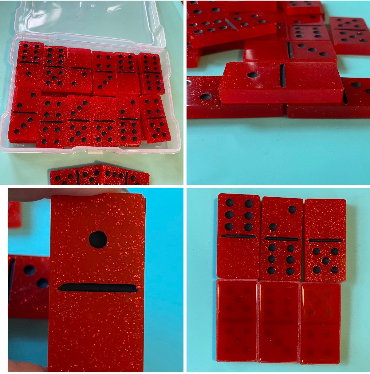 Red Dominos With Case. Resin Dominos, Glitter Tile Game, Handmade ...