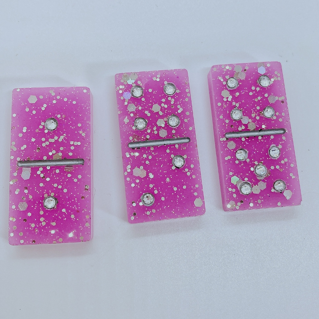 Pink Rhinestone Dominos With Case. Resin Dominos, Glitter Tile Game ...