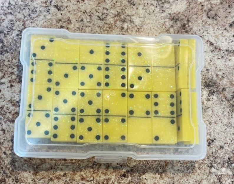 Yellow Dominos With Case. Resin Dominos, Glitter Tile Game, Handmade ...