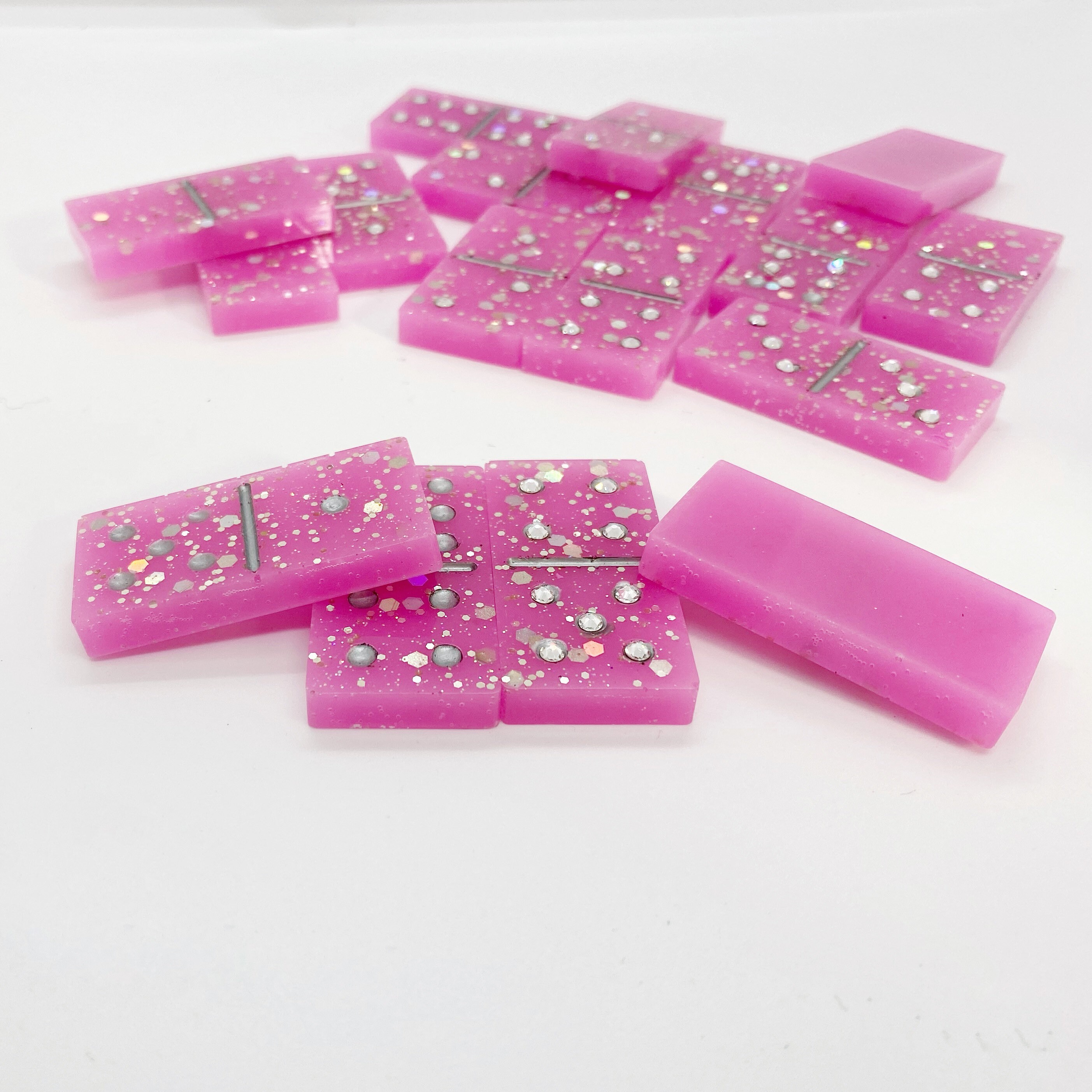 Pink Dominos With Case. Resin Dominos Glitter Tile Game - Etsy