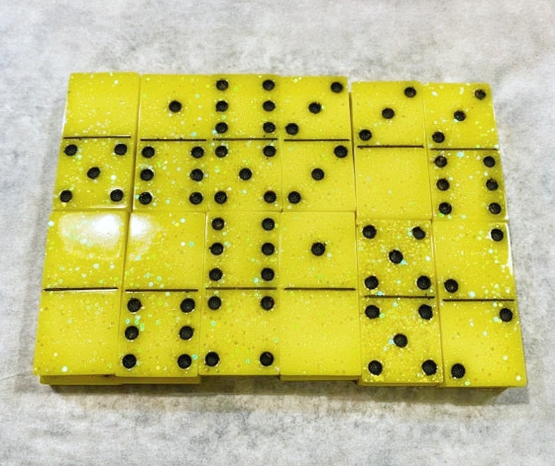 Yellow Dominos With Case. Resin Dominos, Glitter Tile Game, Handmade ...