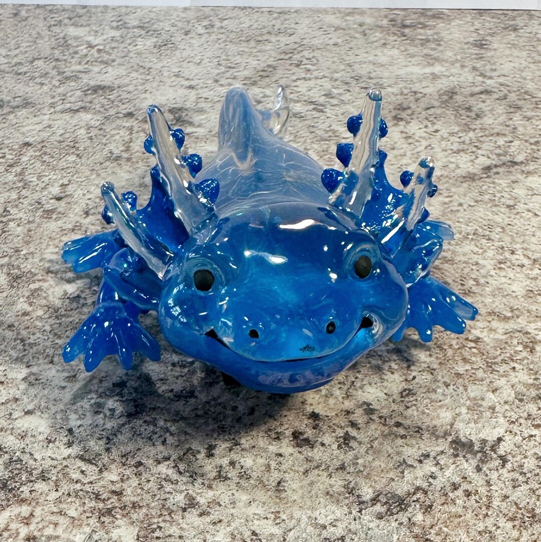 Glitter Blue Resin Axolotl 3D Figurine: Holographic Flower Desk Friend ...