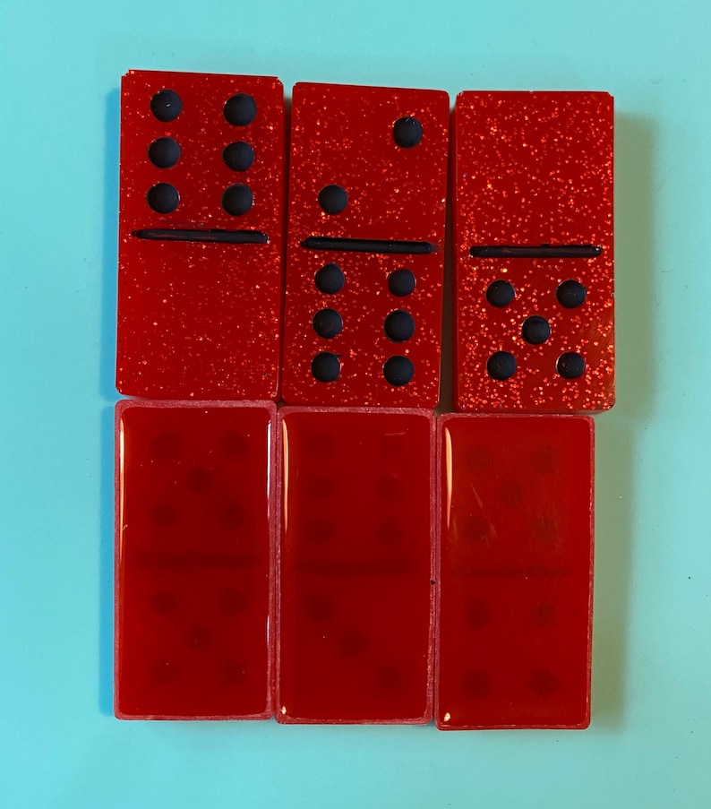 Red Dominos With Case. Resin Dominos, Glitter Tile Game, Handmade ...