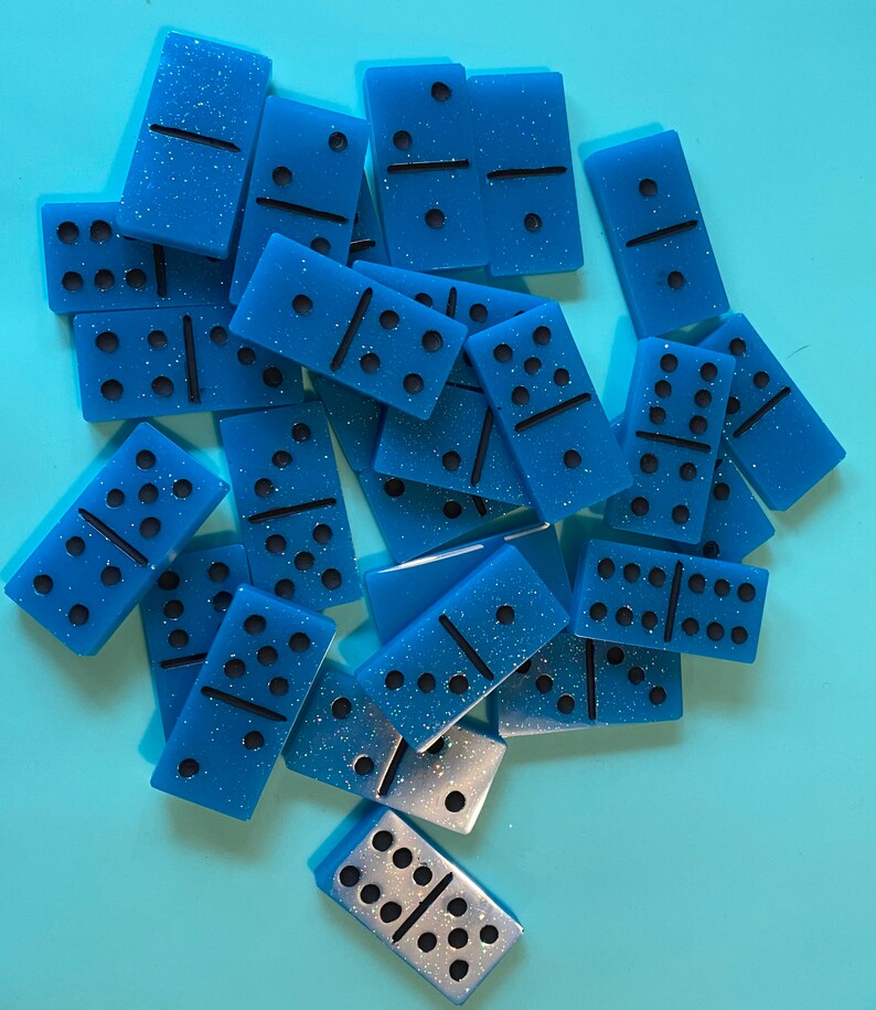 Blue Dominos With Case. Resin Dominos Glitter Tile Game - Etsy UK