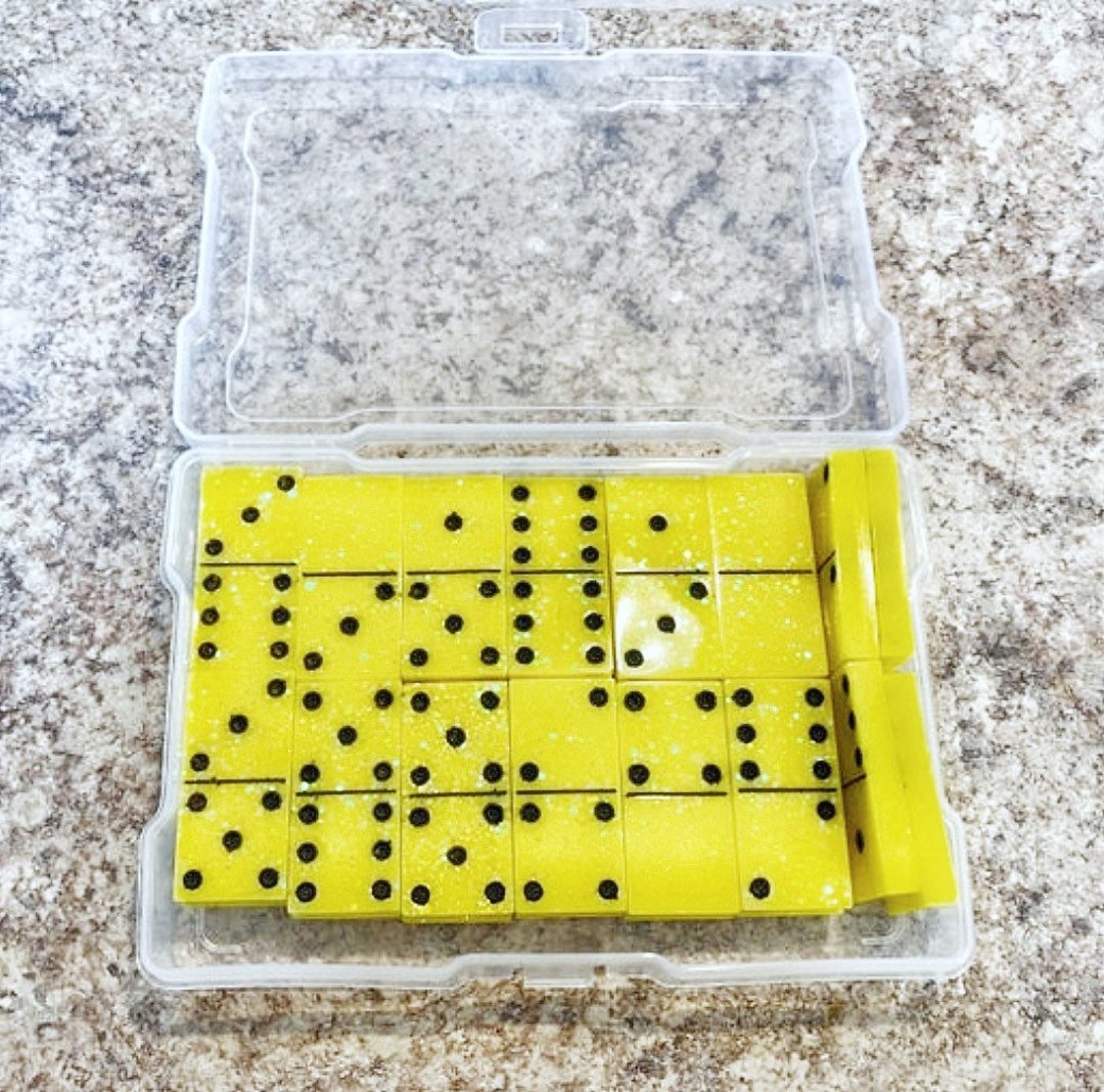 Yellow Dominos With Case. Resin Dominos, Glitter Tile Game, Handmade ...