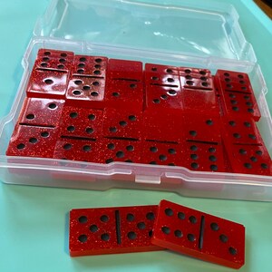 Red Dominos With Case. Resin Dominos, Glitter Tile Game, Handmade ...