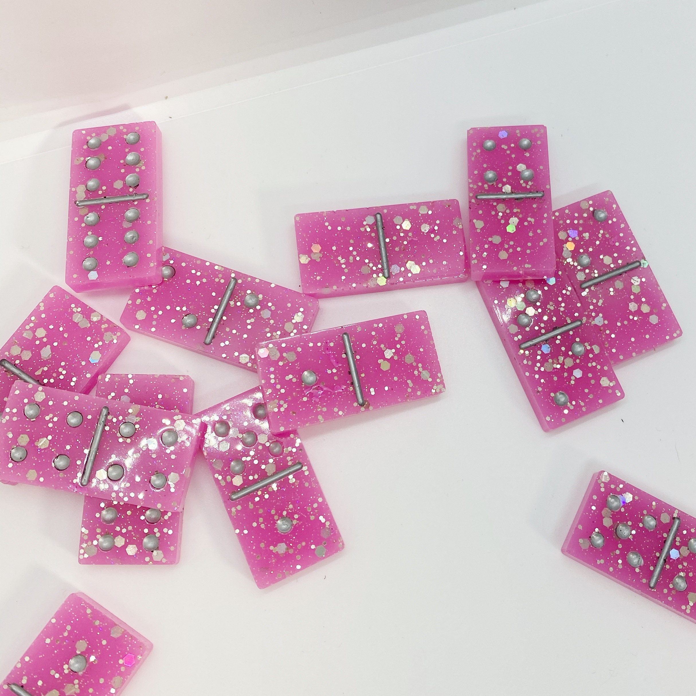 Pink Dominos With Case. Resin Dominos Glitter Tile Game - Etsy