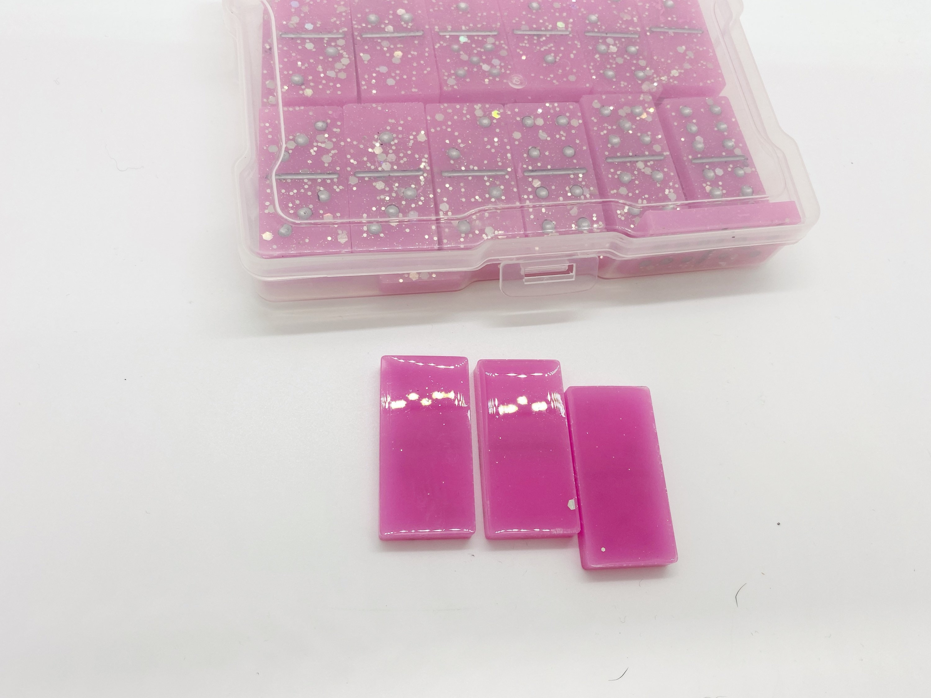 Pink Dominos With Case. Resin Dominos Glitter Tile Game - Etsy