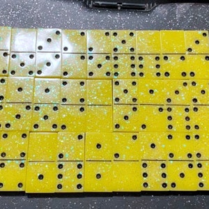 Yellow Dominos With Case. Resin Dominos, Glitter Tile Game, Handmade ...