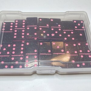 Pink and Black Dominos With Case. Resin Dominos, Glitter Tile Game ...