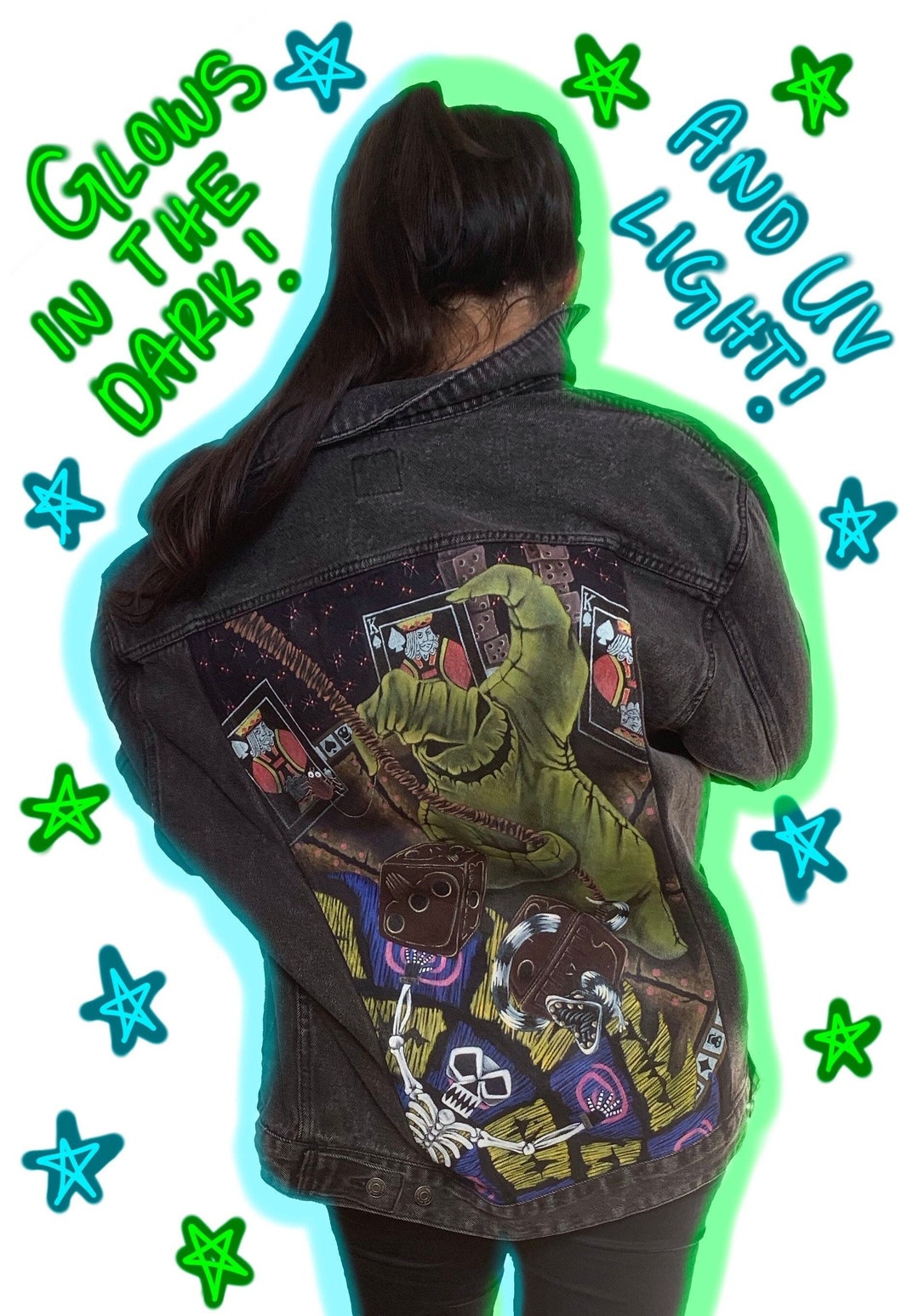 Oogie Boogie Inspired One of a Kind Hand Painted Jean Jacket, Glow in ...