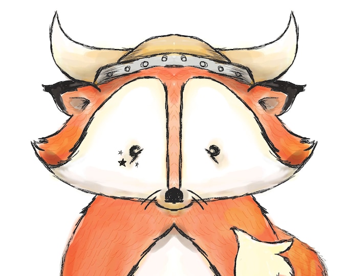 Viking Fox Watercolor Art Print Ref - Etsy