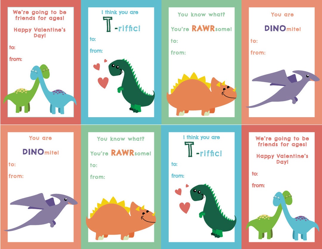 Dinosaur Valentine's Day Cards, Print at Home, Digital Download - Etsy