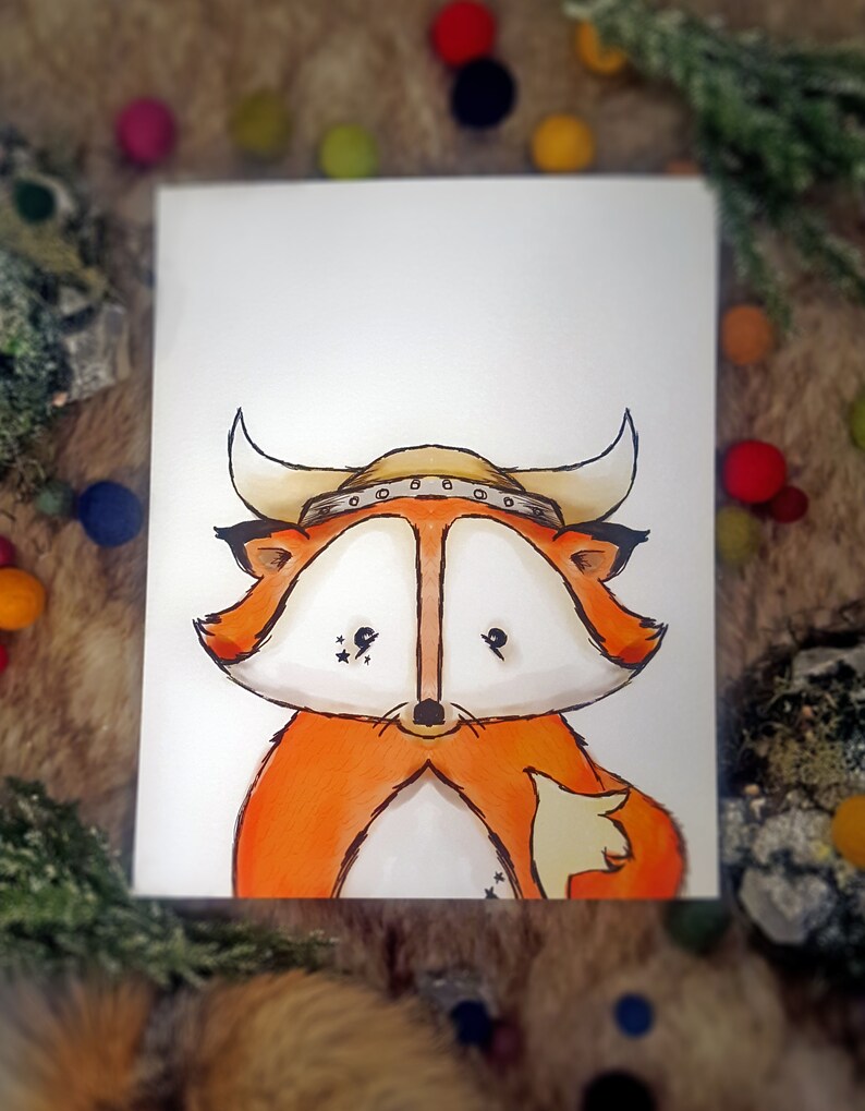 Viking Fox Watercolor Art Print | Ref - Etsy