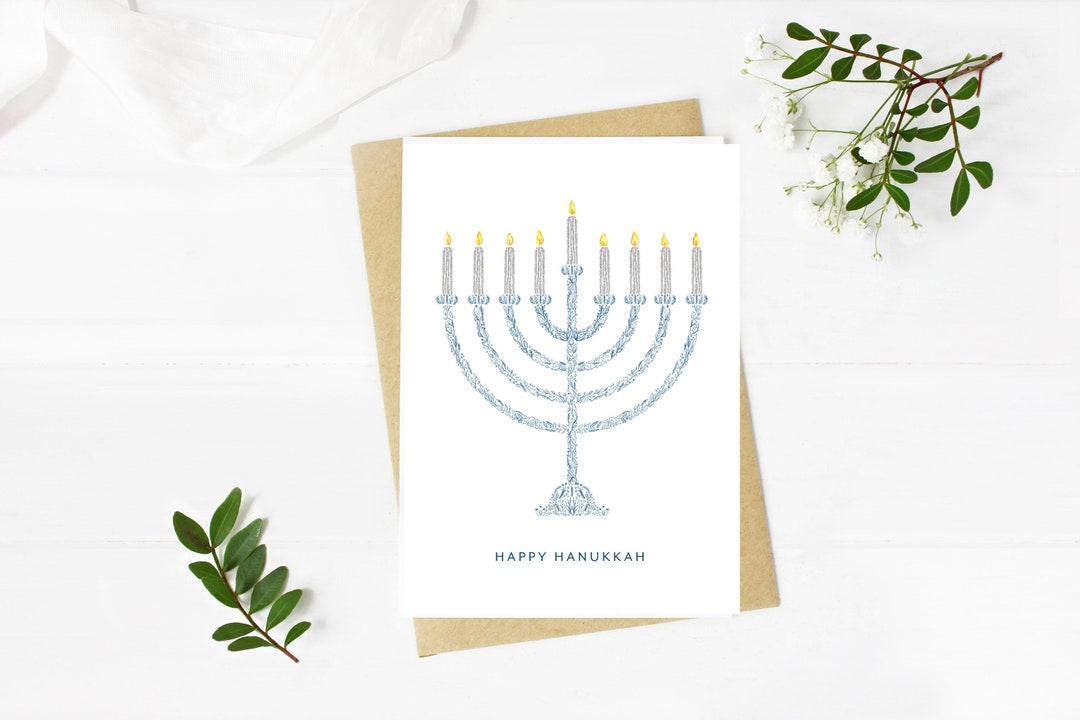 Floral Menorah Digital Download, Print at Home Hanukkah Greeting Card ...