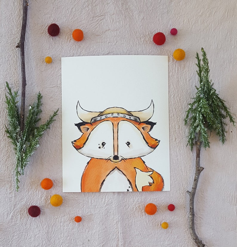Viking Fox Watercolor Art Print | Ref - Etsy