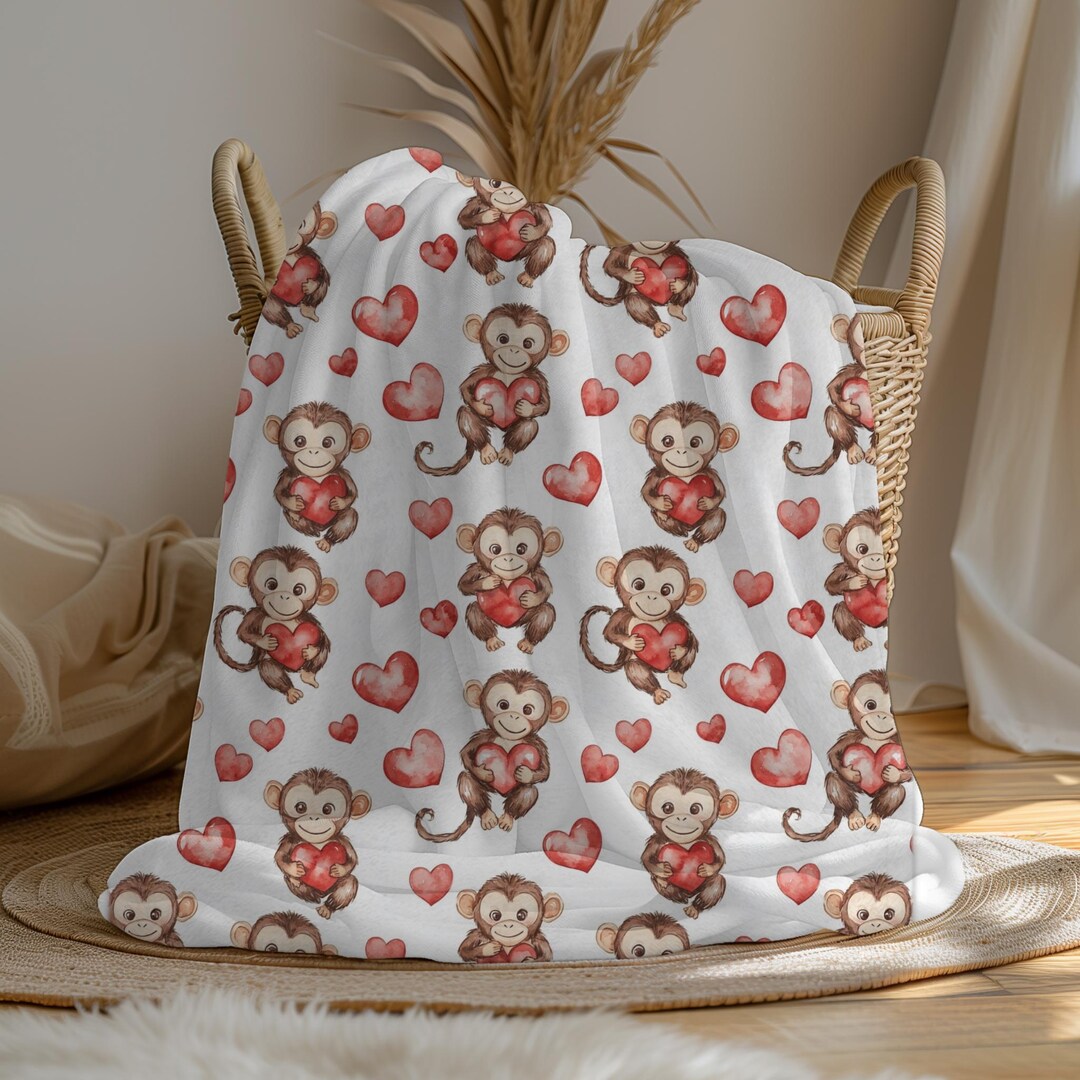 Cute Monkey Heart Valentines Day Gift Soft Microfiber Throw, Valentine ...