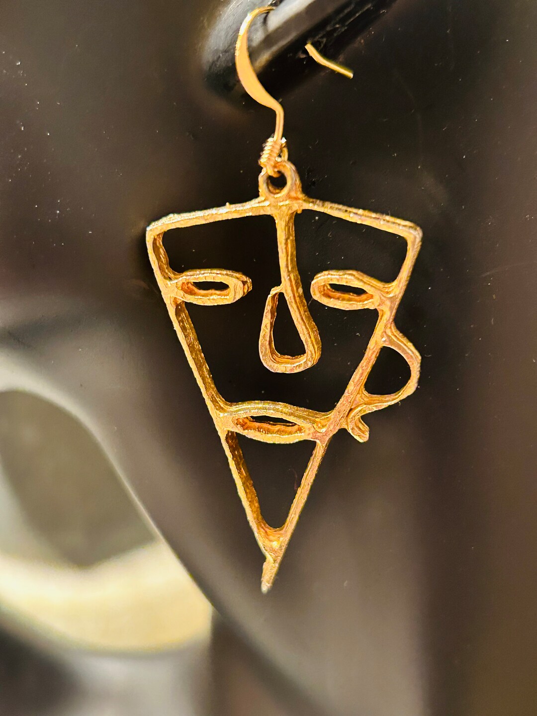 Modernist Face Earrings, Picasso Style Large Face Pierced Post Dangle ...